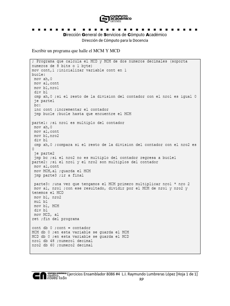 04 Ejercicios Ensamblador Res | PDF