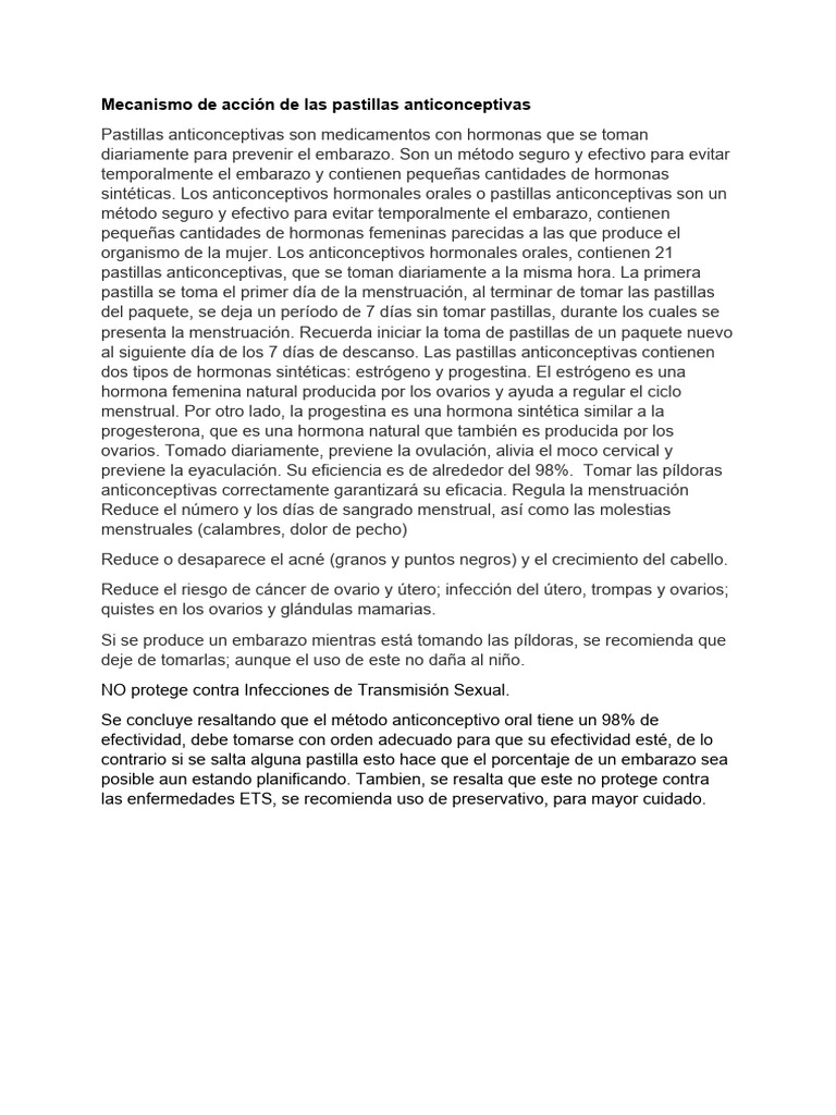 Mecanismo de Acción de Las Pastillas Anticonceptivas | PDF
