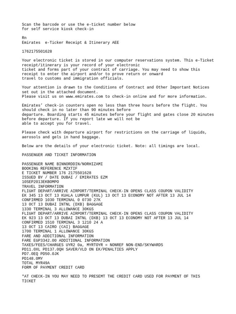 Emirates E-Tickets Example - TOAZ - INFO | PDF