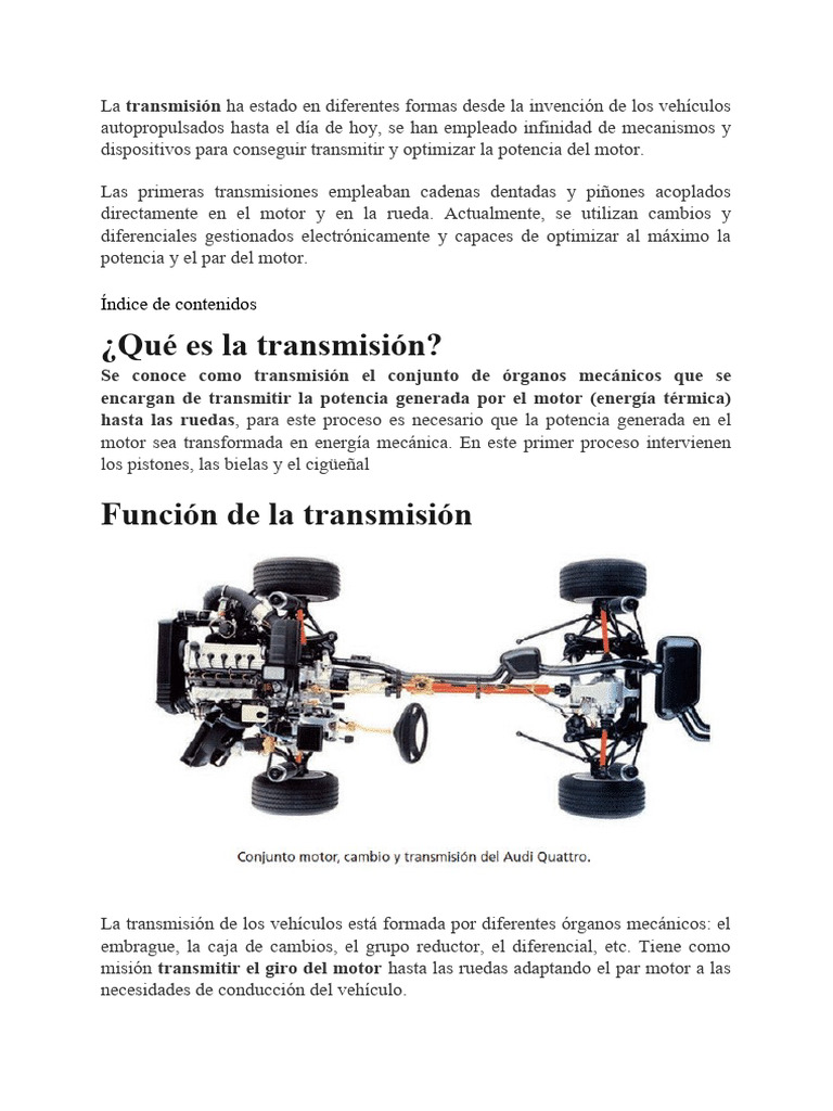 Función y Partes de la Transmisión Vehicular | PDF | Tracción en las ...