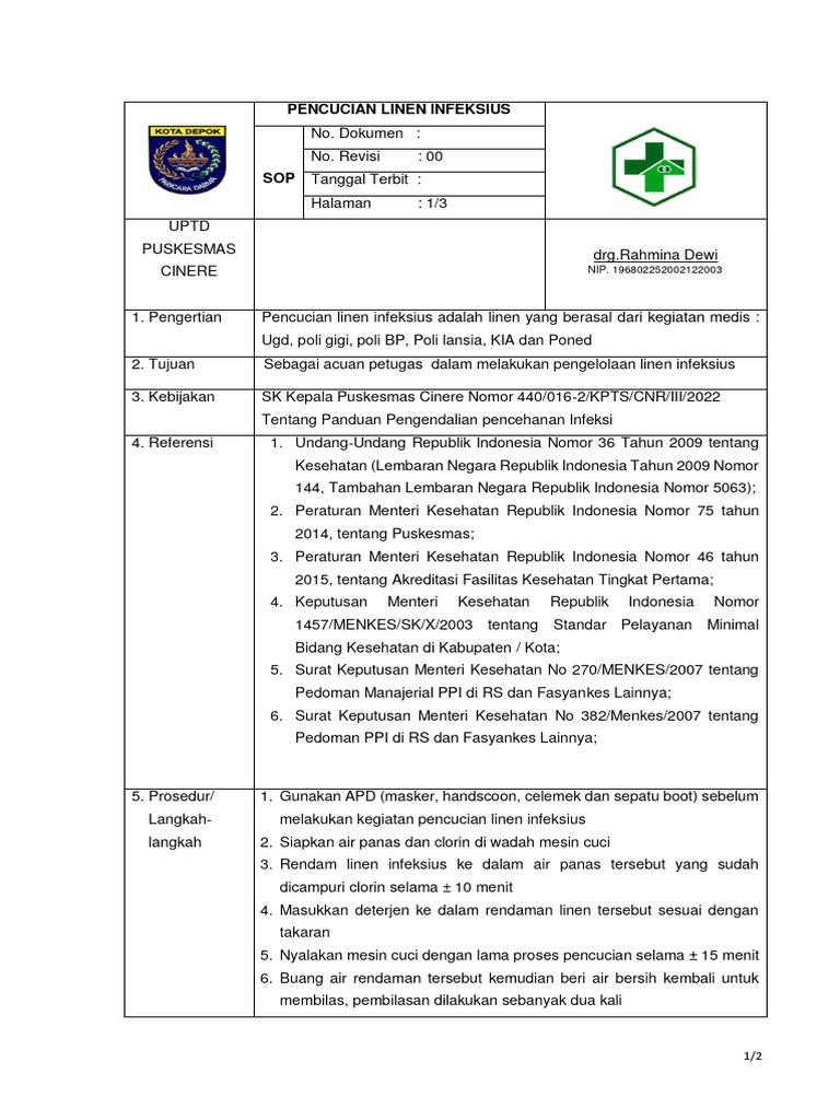 Sop Pencucian Linen Infeksius | PDF