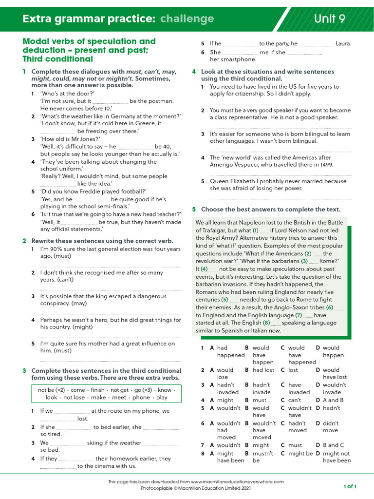 B1PLUS U9 Extra Grammar Practice Challenge | PDF