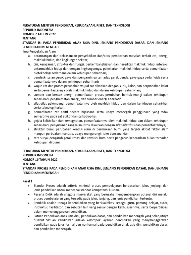 Rangkuman Peraturan Pemerintah Mengenai Standar Isi, Proses Dan ...