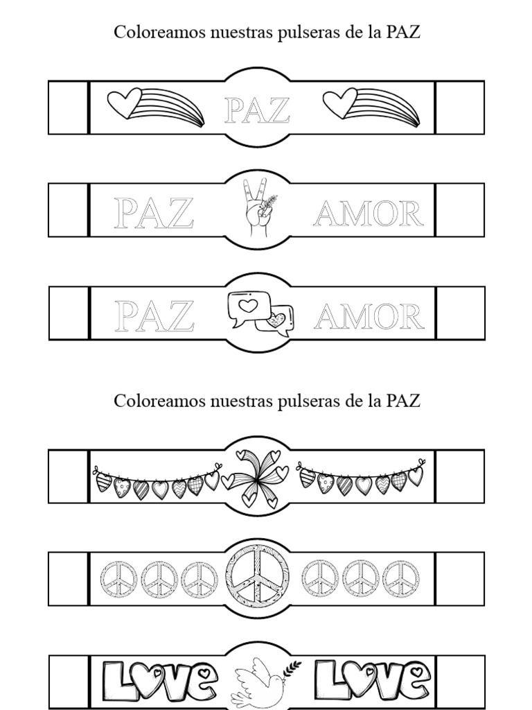 Pulseras para Colorear Enel Dia de La Paz | PDF
