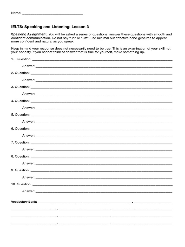 IELTS Speaking Lesson 3 | PDF