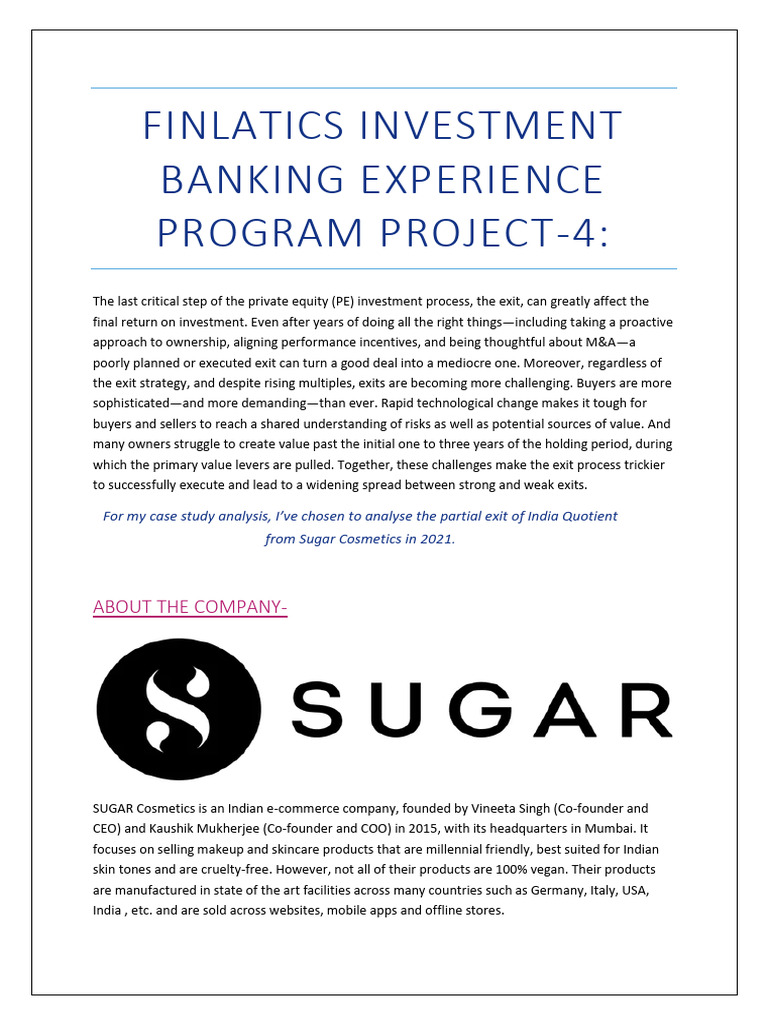 FINLATICS INVESTMENT BANKING EXPERIENCE PROGRAM PROJECT | PDF | Venture ...