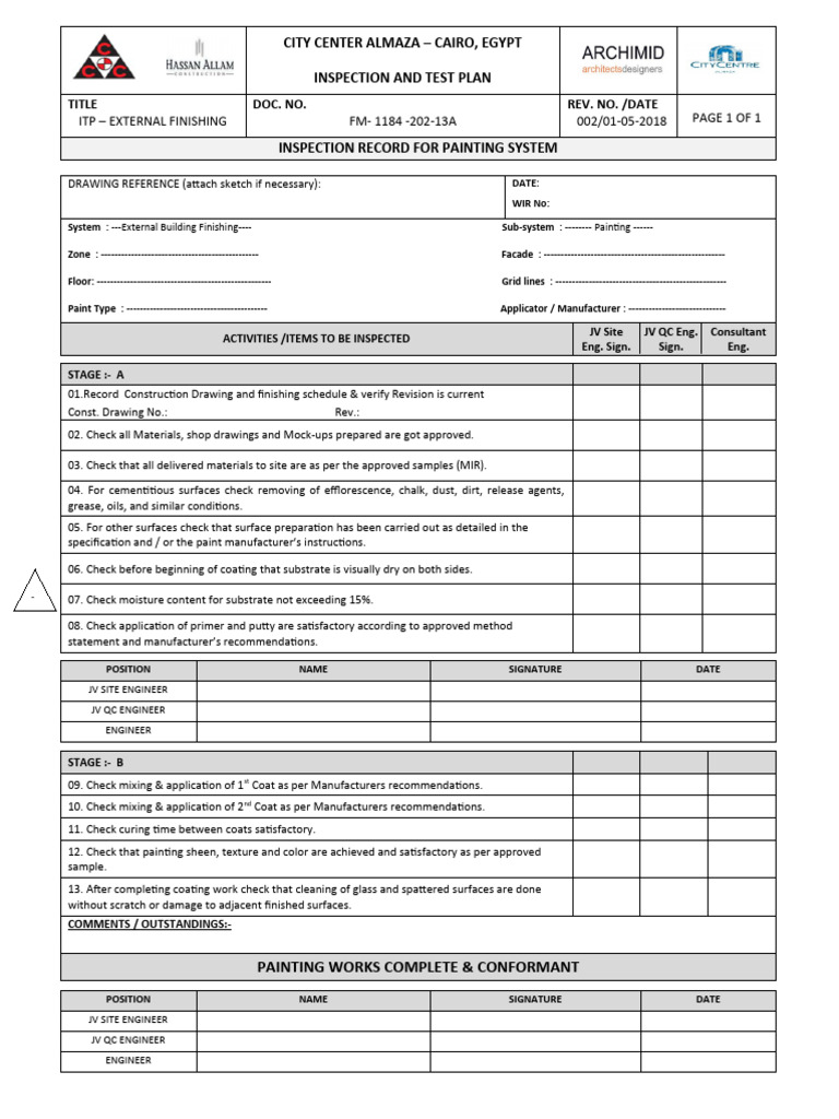 FM-1184-202-13A REV 002 Inspection Record For Painting System | PDF ...