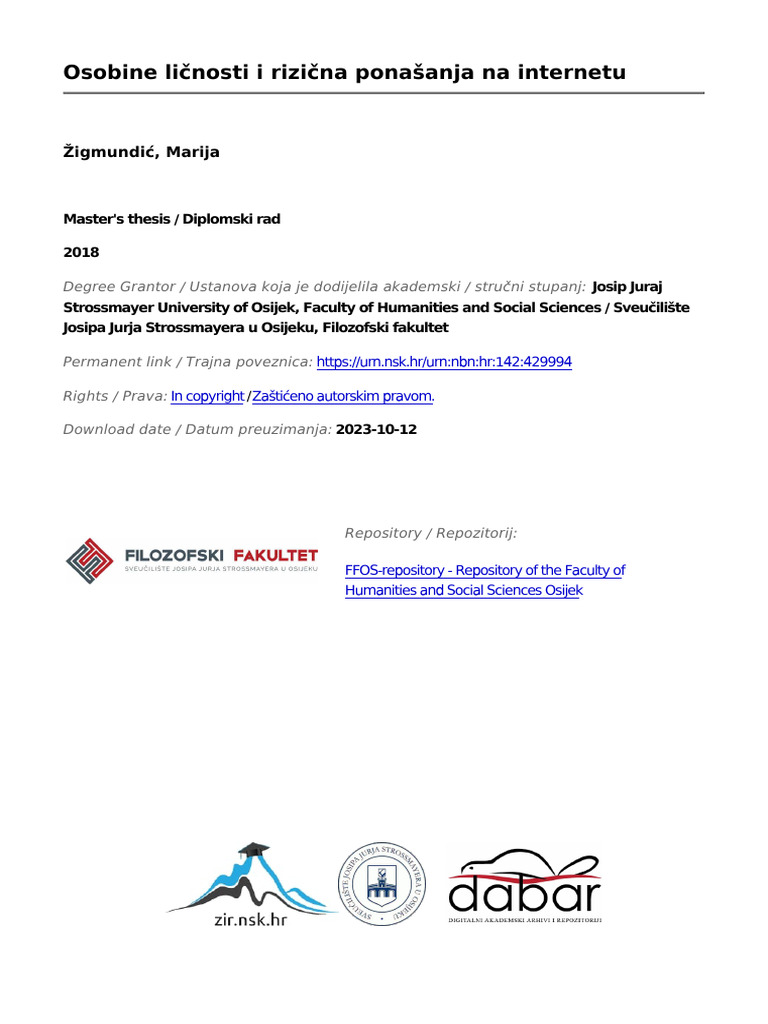 Osobine Ličnosti I Rizična Ponašanja Na Internetu | PDF