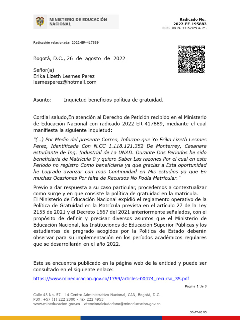 2022-EE-195883-Comunicacion Enviada-8628292pdf - 2022-EE-195883 - 220826 - 120449 | PDF ...