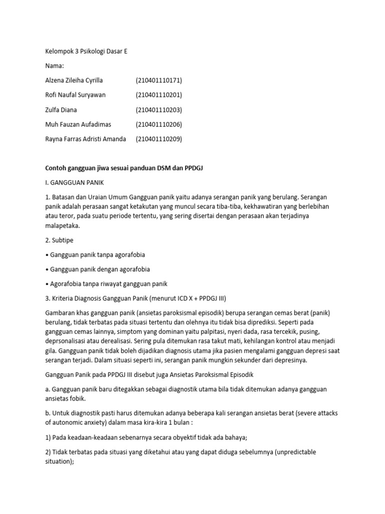Kelompok 3 Contoh Gangguan Jiwa Sesuai Panduan DSM Dan PPDGJ | PDF