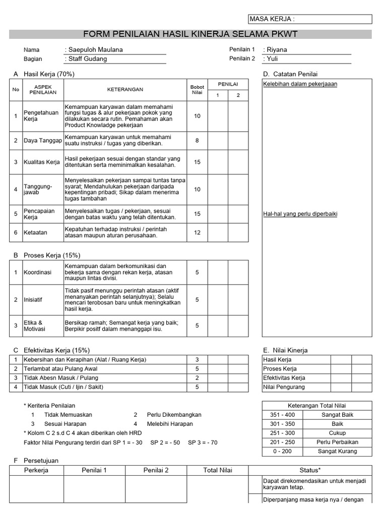 Form Penilaian Kinerja Karyawan | PDF