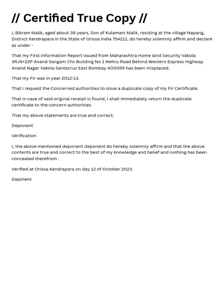 Certified True | PDF