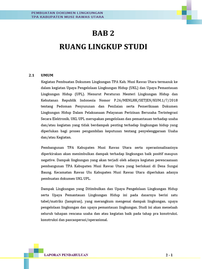 BAB 2 Ruang Lingkup Studi UKL UPL | PDF