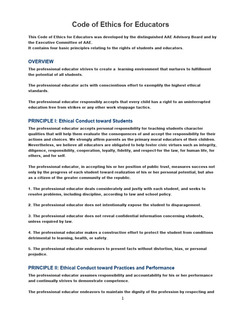 Code of Ethics For Code of Ethics For Educators | PDF