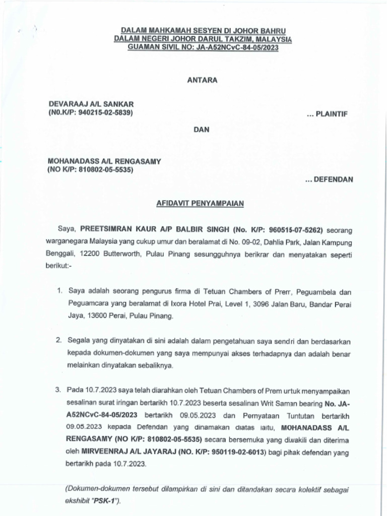 Afidavit Penyampaian | PDF