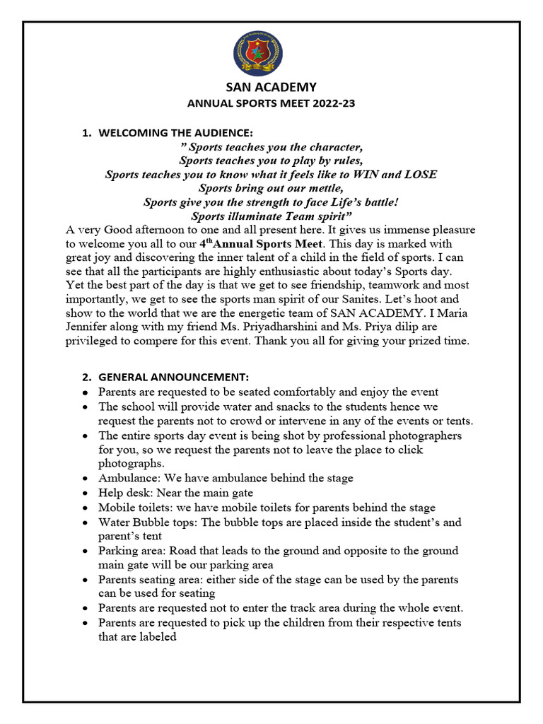 Final Edited- Sports Day Script Maria-2 | PDF