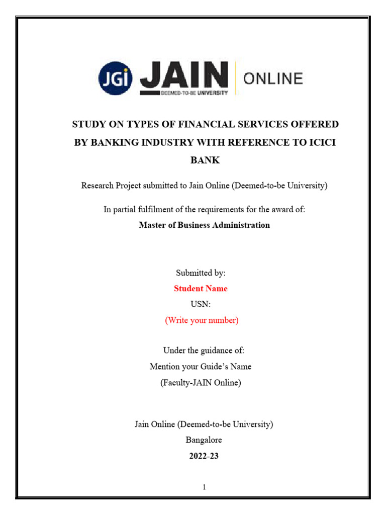 Study On Types of Financial Services Offered by Banking Industry With ...
