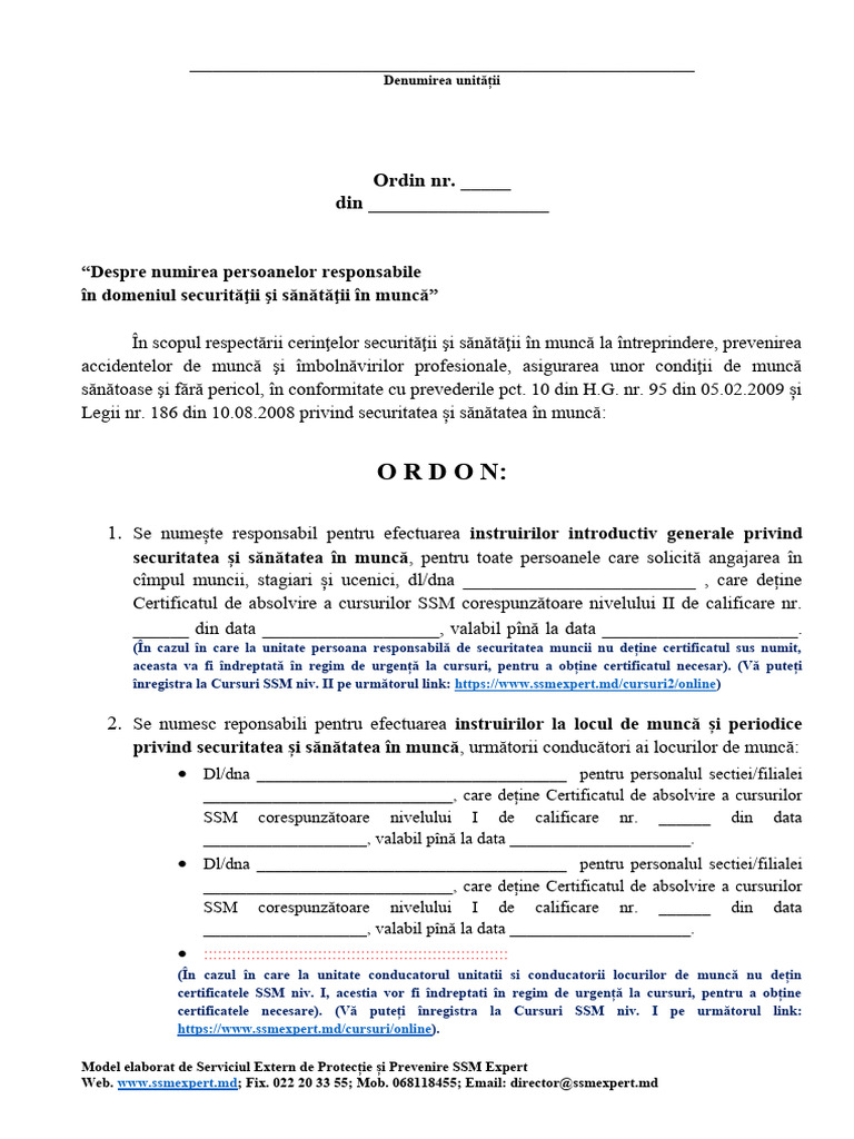 Ordin de Numire A Persoanelor Responsabile de SSM | PDF