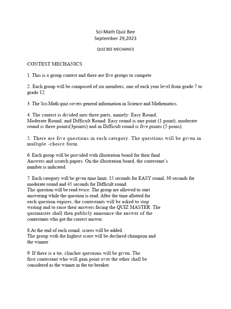 Mechanics For Sci Math Quiz Bee | PDF