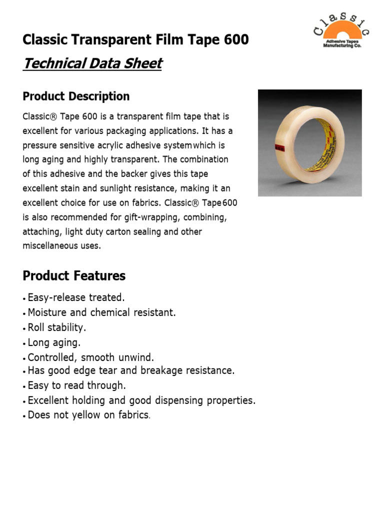 TDS-CLASSIC-600-Adhesive Tape | PDF