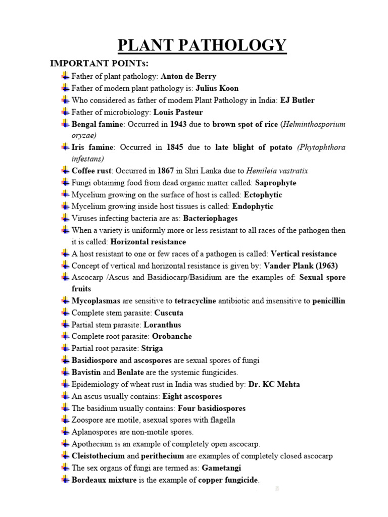 Imp. Points Patho | PDF | Plant Pathology | Pathogen