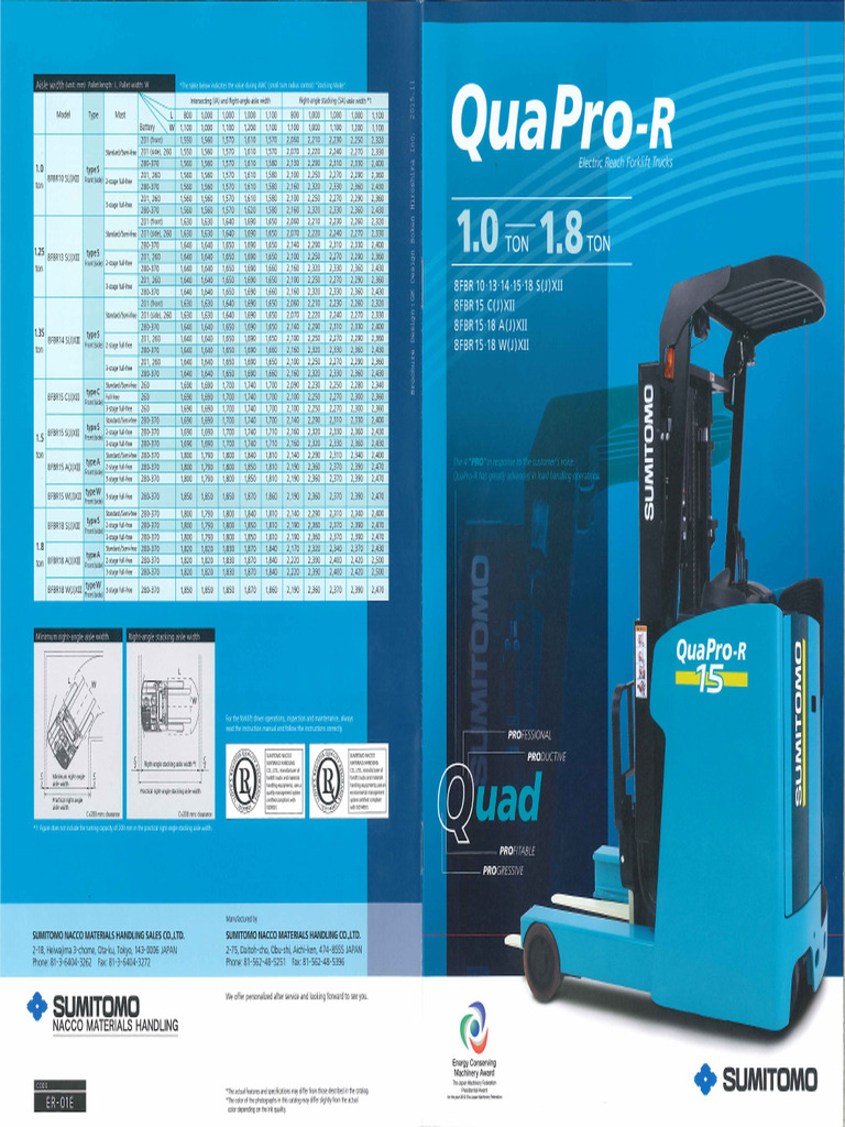 Sumitomo Reach Truck 1-1,8 Ton QuaPro-R | PDF