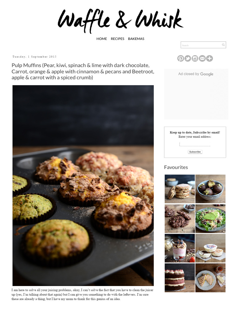 Waffle & Whisk: Pulp Muffins (Pear, Kiwi, Spinach & Lime With Dark Chocolate, Carrot, Orange ...