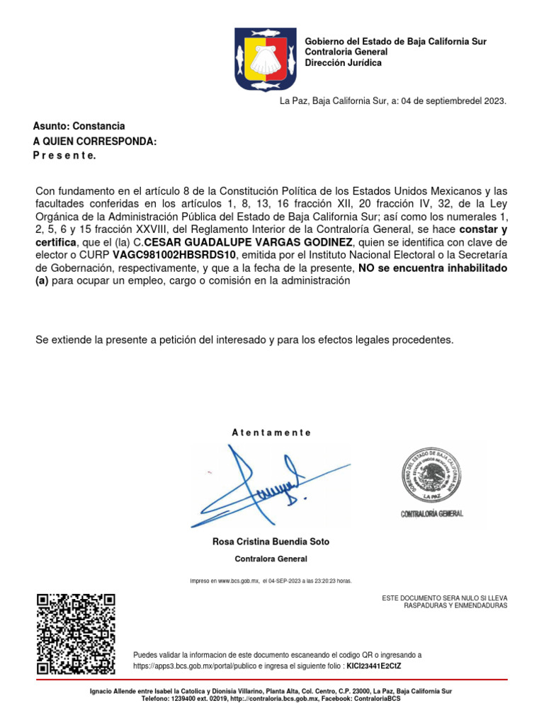 Constancia de No Inhabilitacion en La Administracion Publica Estatal | PDF Constancia de No Inhabilitacion en La Administracion Publica Estatal | PDF