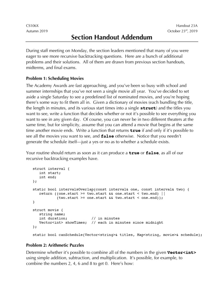 23a Section Handout Addendum Pdf Mathematics Computer Programming