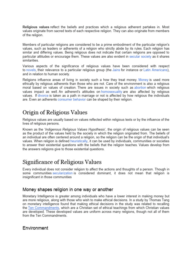 Religious Values REPORT | PDF