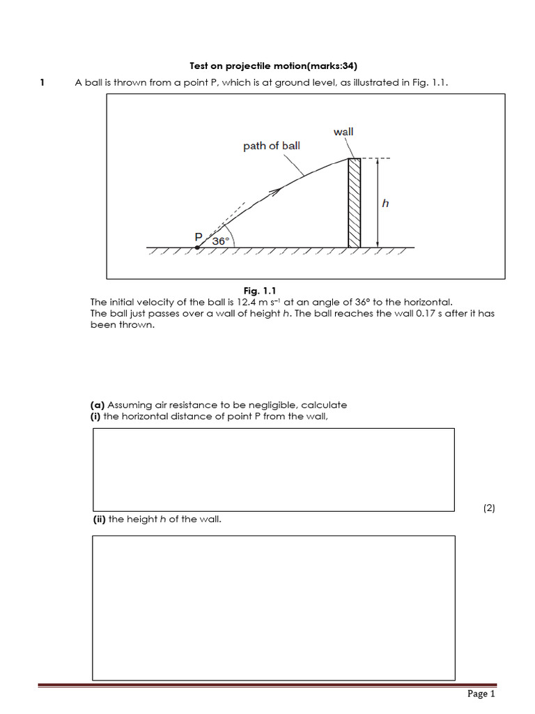 Test On Projectile Motion | PDF | Mechanics | Applied And ...