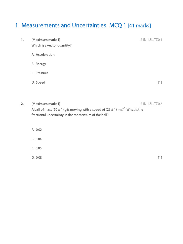 1 - Measurements and Uncertainties - MCQ 1 | PDF