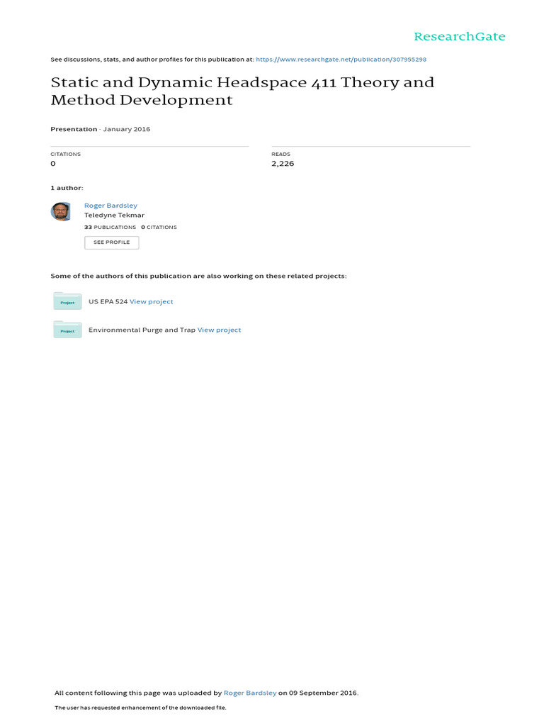 Teledyne Tekmar Staticand Dynamic Headspace 411 | PDF