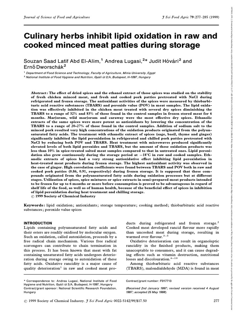 J Sci Food Agric - 1999 - El Alim - Culinary Herbs Inhibit Lipid ...