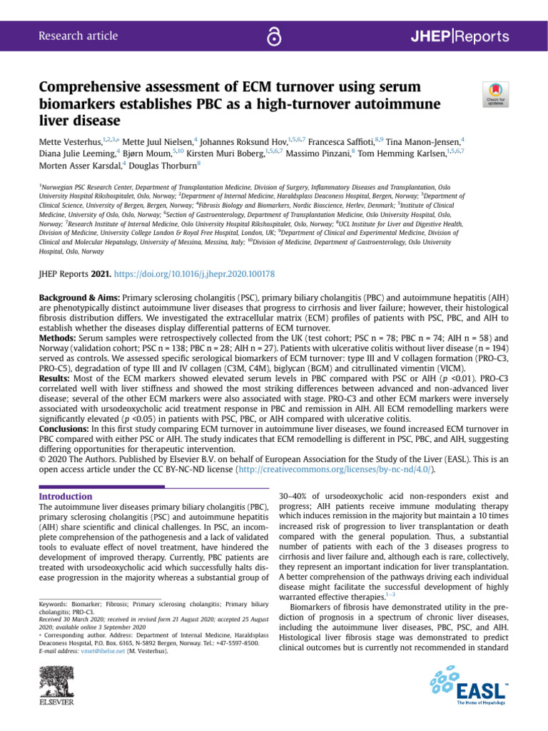 Comprehensive Assessment of ECM Turnover Using Serum Biomarkers Establishes PBC As A High ...