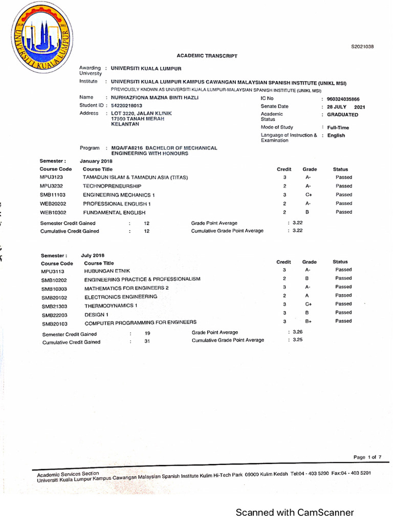 Transkrip Degree | PDF