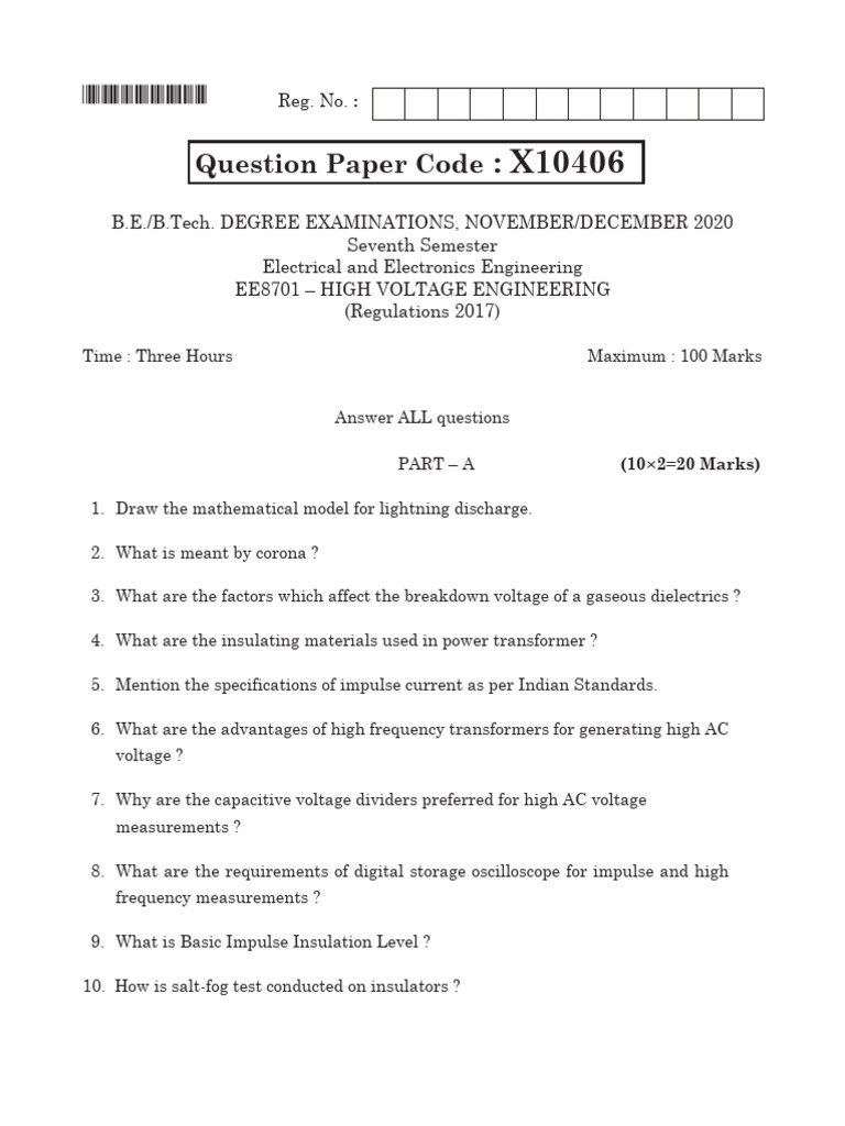 Important Questions for High Voltage Engineering | PDF