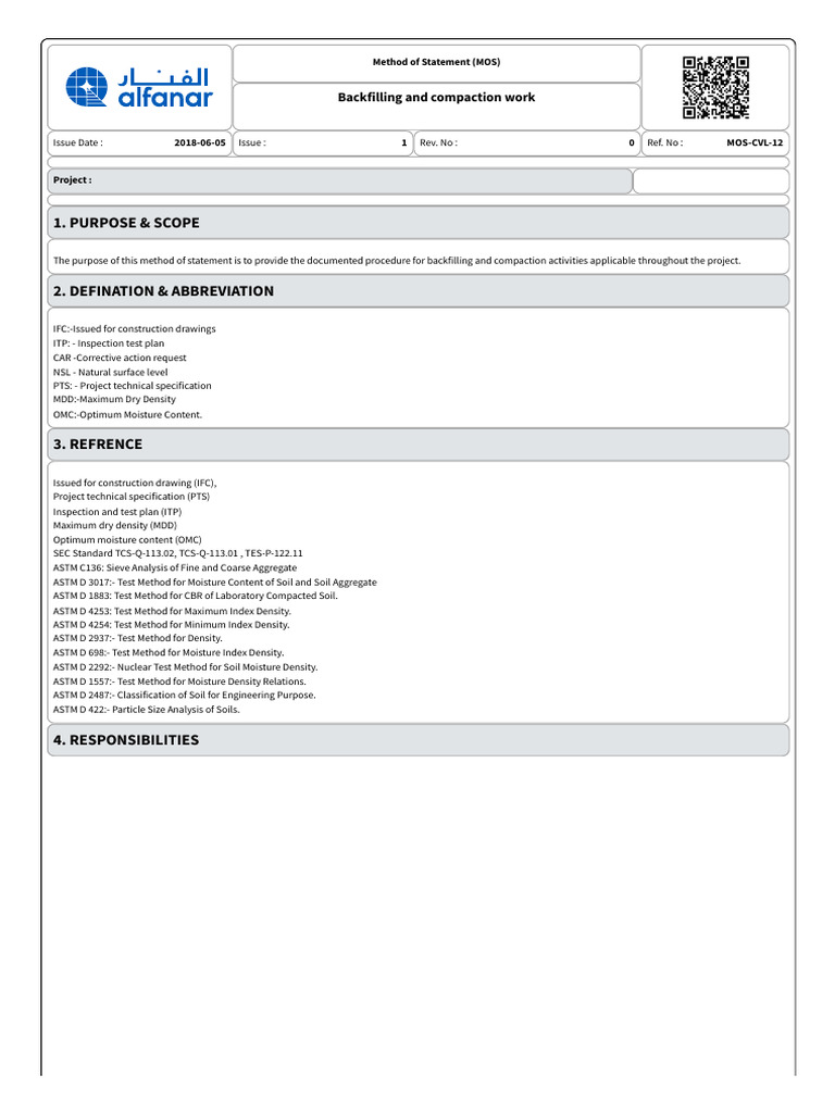 MOS-CVL-12 Backfilling and Compaction Work MOS | PDF