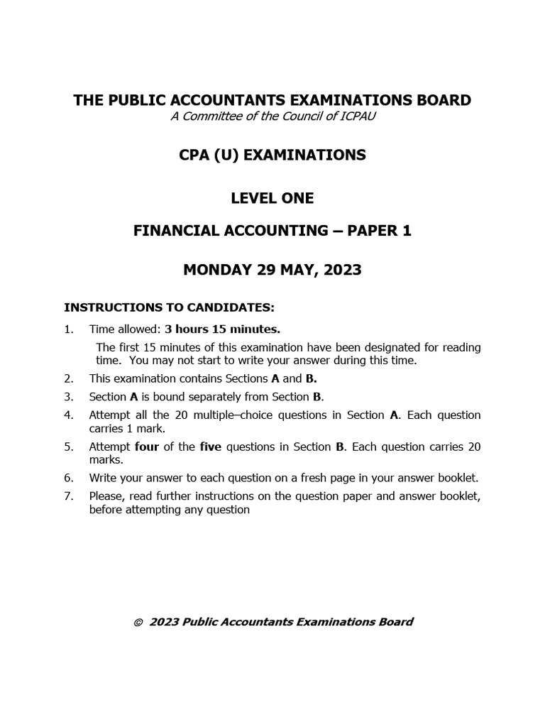 CPA Paper 1 Financial Accounting 2 | PDF