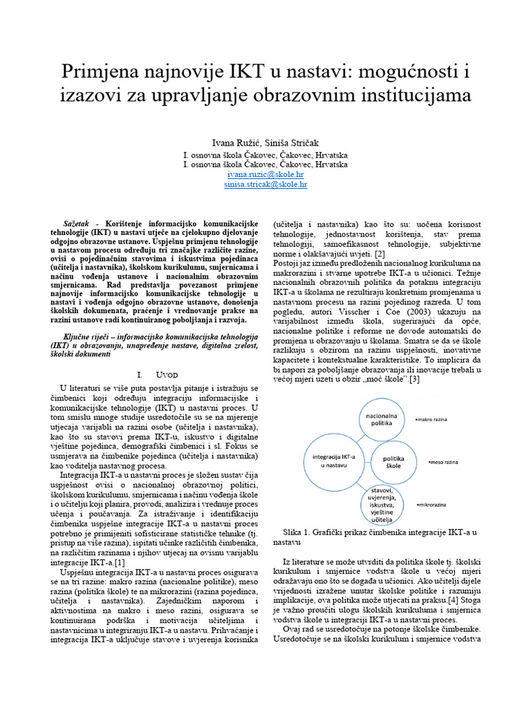 Primjena Najnovije IKT U Nastavi - Mogućnosti I Izazovi Za Upravljanje Obrazovnim Institucijama ...