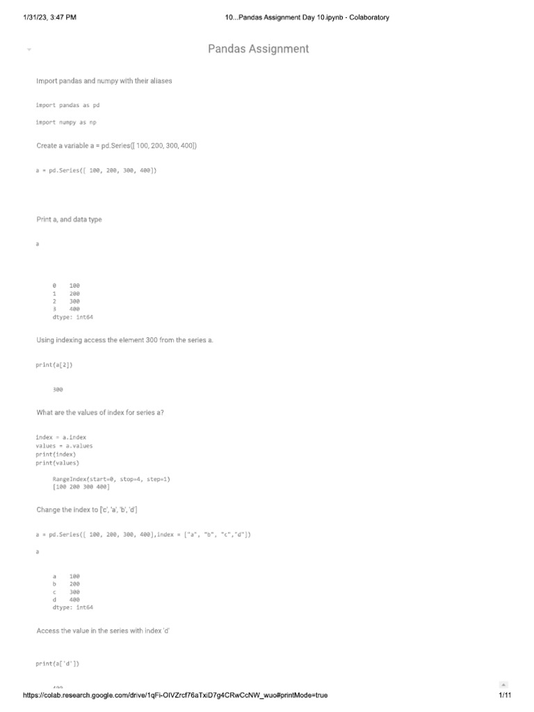 Pandas Assignment | PDF