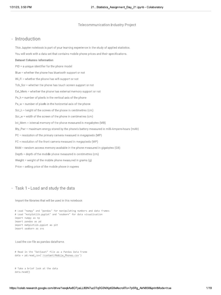 Statistics Assignemt Pdf 
