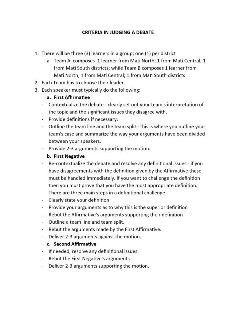 Criteria in Judging A Debate | PDF | Argument | Human Communication