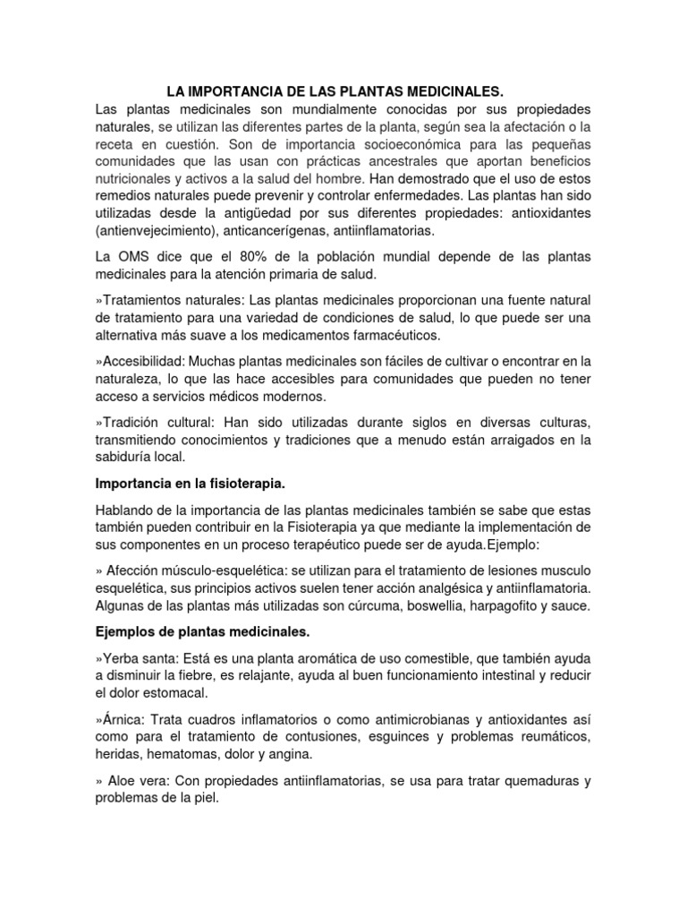 La Importancia de Las Plantas Medicinales | PDF | Plantas medicinales ...