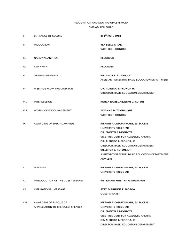 Recognition and Moving Up Ceremony | PDF