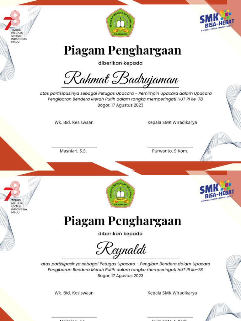 Piagam Penghargaan HUT RI ke-78 | PDF