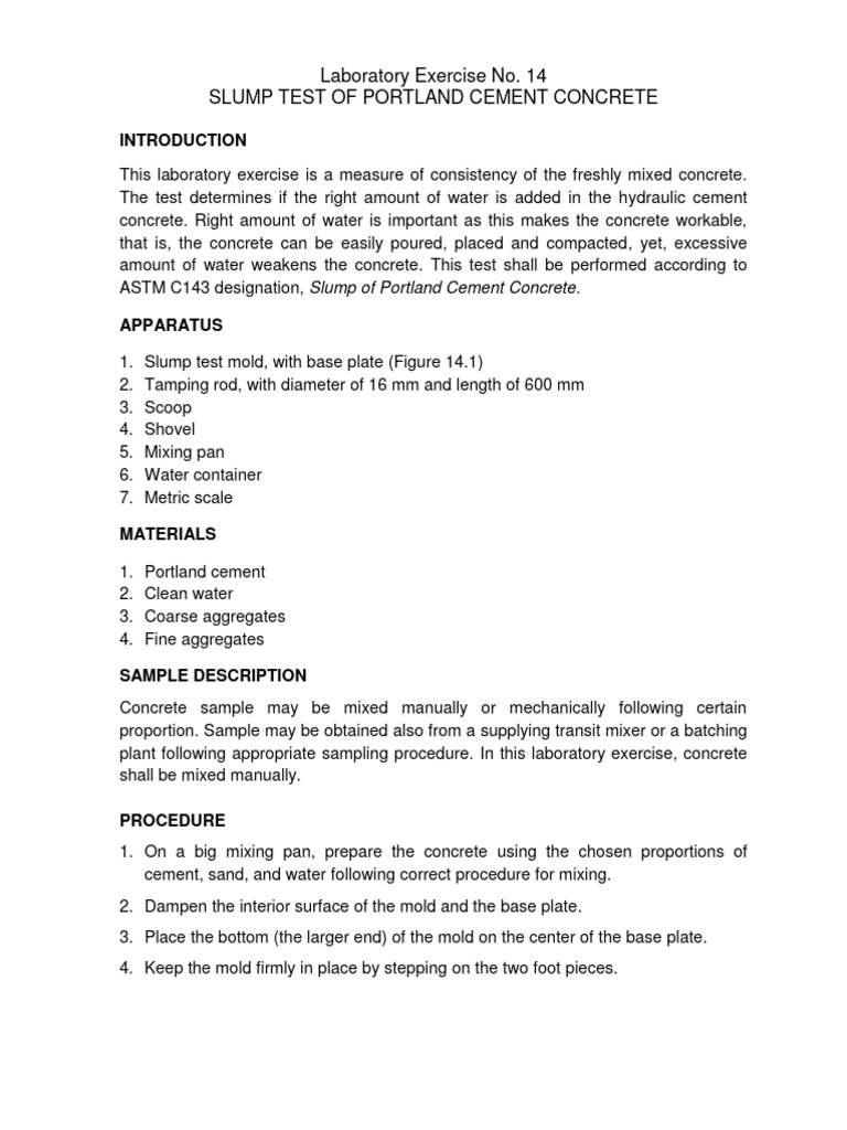 LabEx No. 14 Slump Test of Portland Cement Concrete | PDF