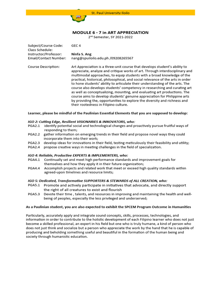 Module 6 and 7-HUMANITIES Art Appreciation | PDF