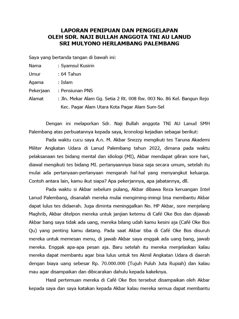 Laporan Penipuan Dan Penggelapa1 | PDF
