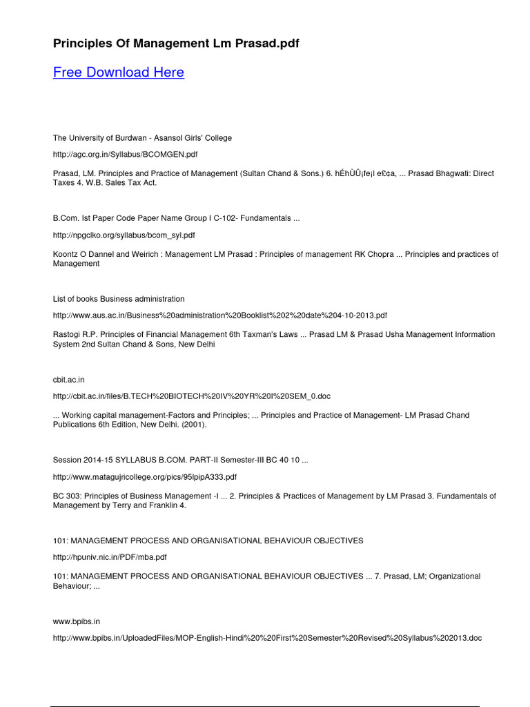 Principles of Management LM 12 Principles and Practice of Management by LM Prasad | PDF